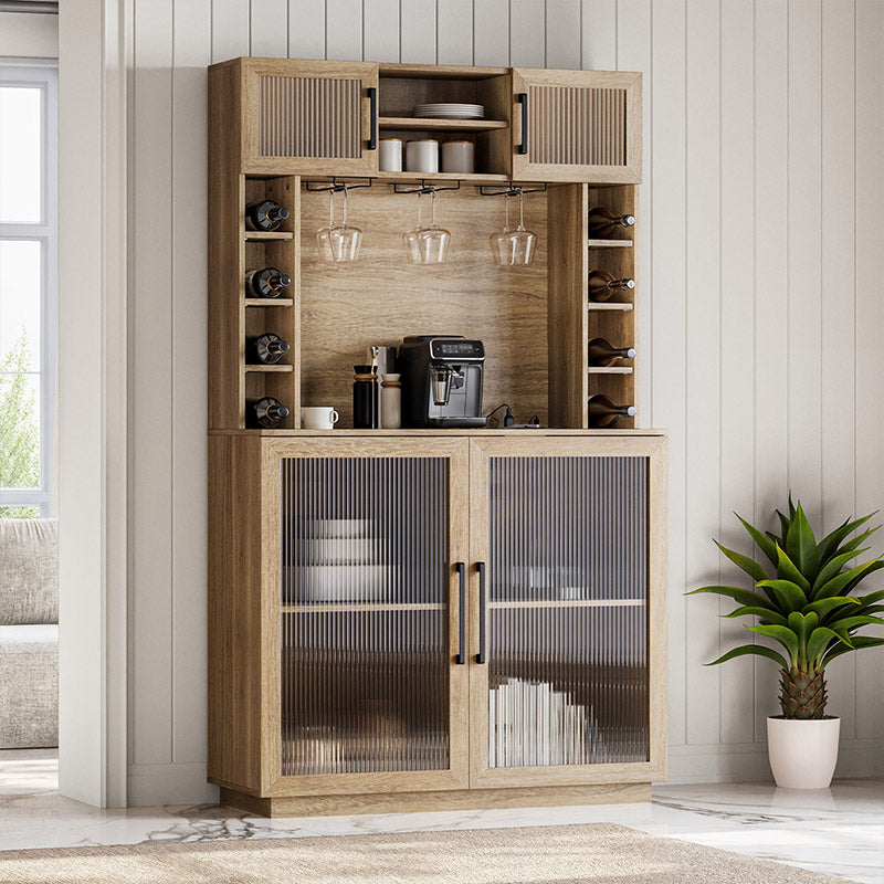 Belleze Coffee Wine Bar Cabinet with Power Outlet 72 Rustic Liquor Cabinet Camel