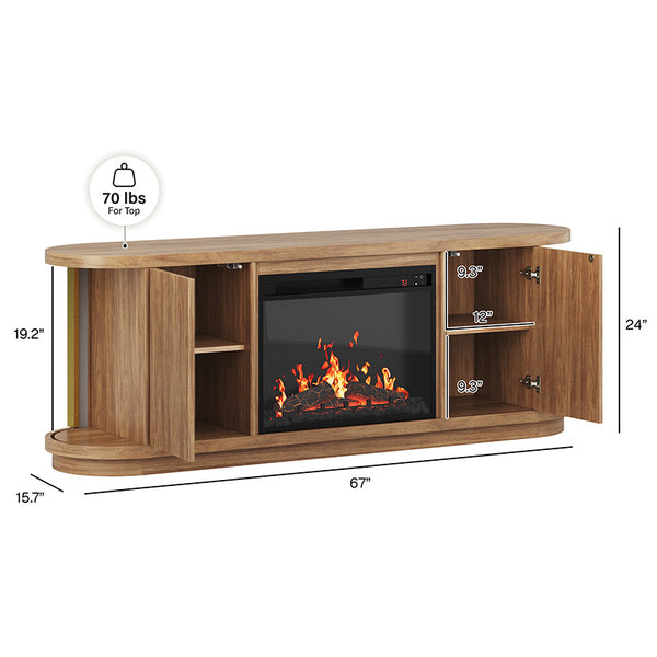 67" Fluted Fireplace TV Stand with Sliding Tambour Doors