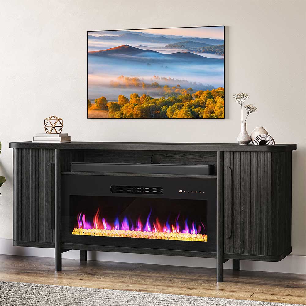 Industrial Tall Fireplace TV Stand with Metal Legs for 75 inch TVs