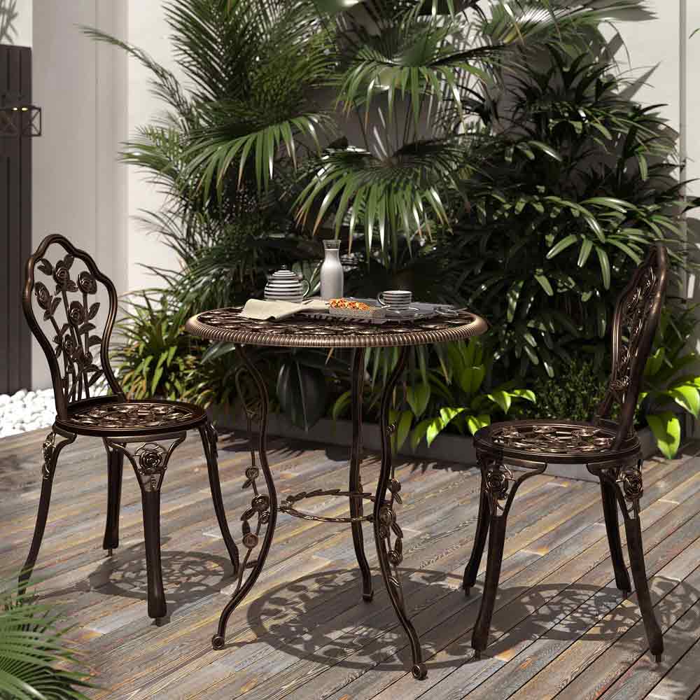 Outdoor Patio Furniture 3pcs Bistro Set Table Bronze