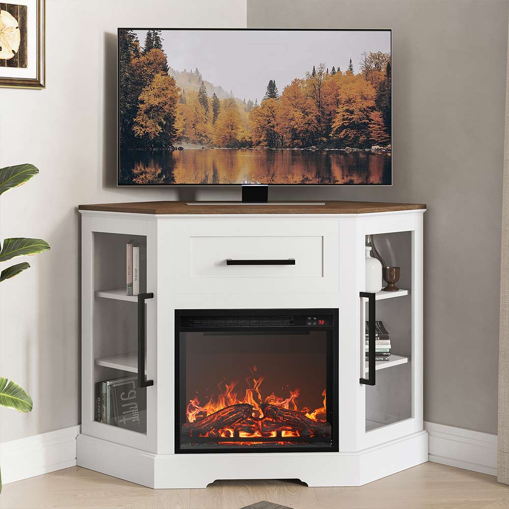 Corner white fireplace tv stand store